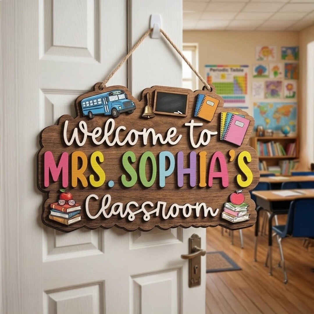 Personalized Teacher Classroom Door Sign, Welcome Classroom Name Sign ...