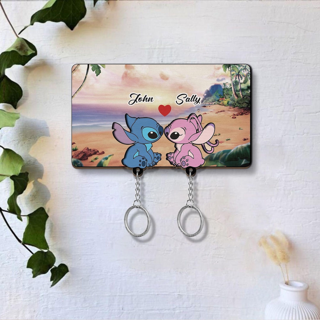 Personalized Stitch & Angel Keychain, Disney Couple Key Holder, Couple ...