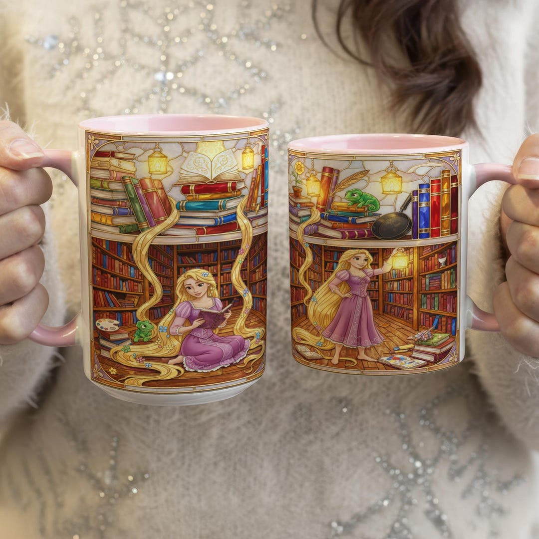 Stained-glass Style Disney Rapunzel Bookshelf Mug, Book Lover Gift ...