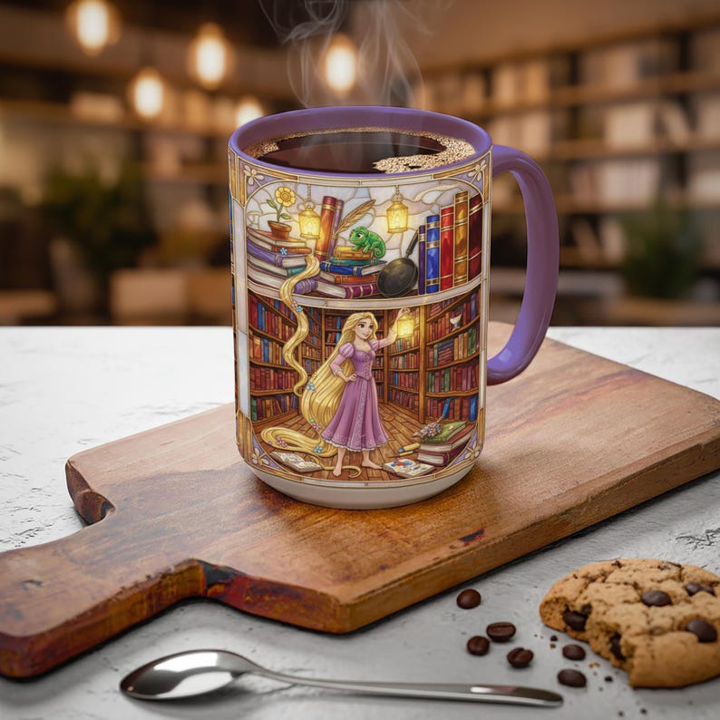 Stained-glass Style Disney Rapunzel Bookshelf Mug, Book Lover Gift ...