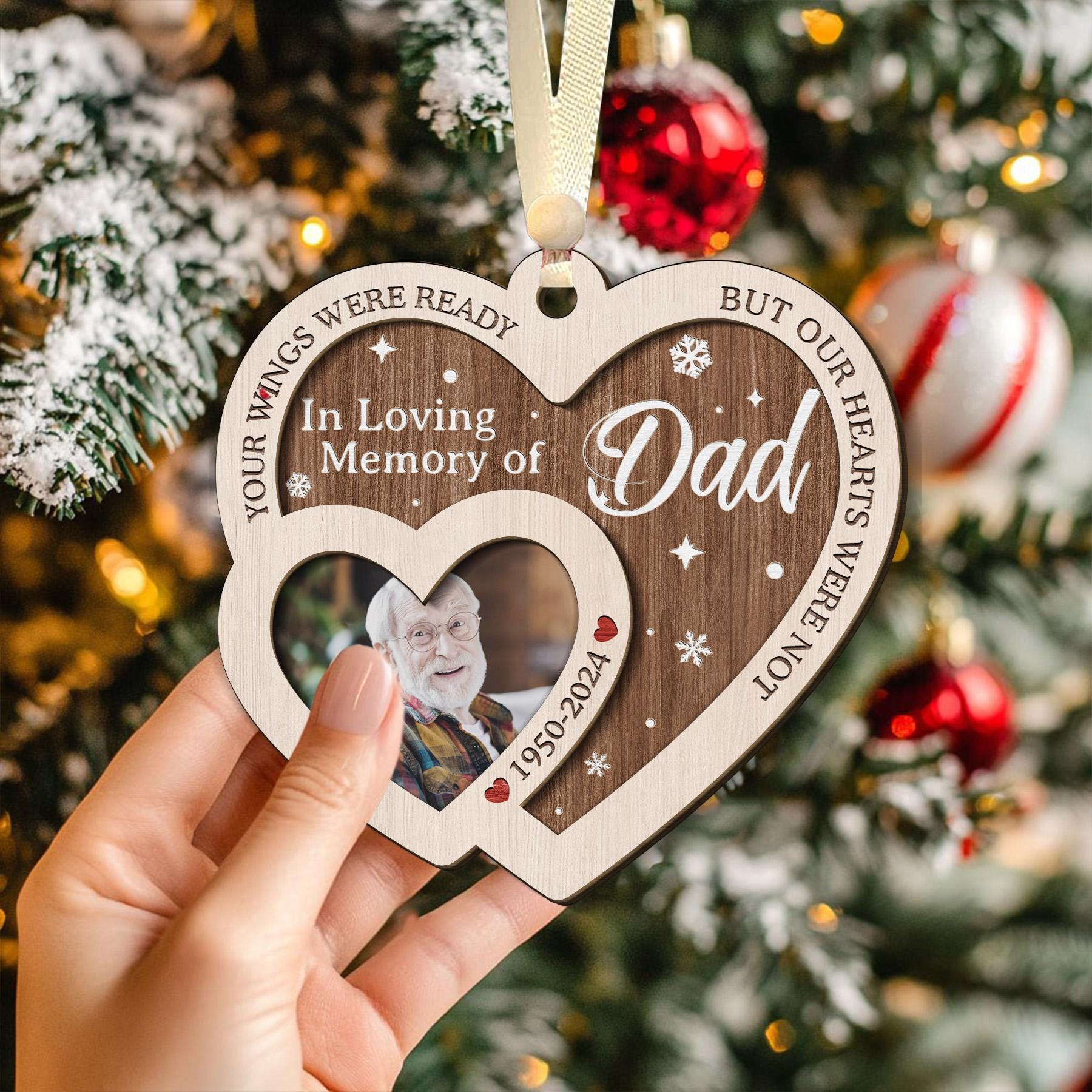 Personalized Photo Memorial Ornament, Dad Remembrance Wood Ornament ...