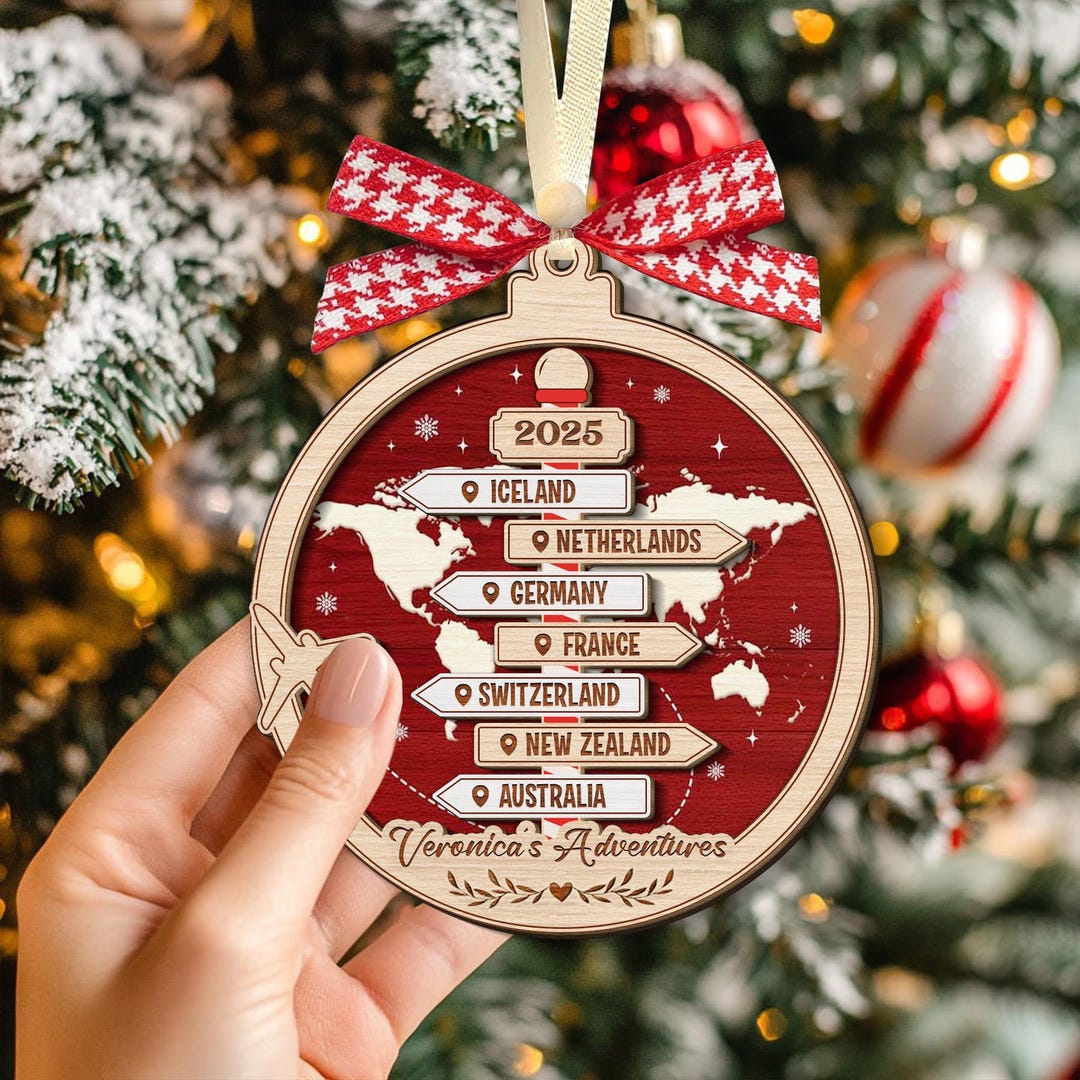 Personalized Travel Adventure Ornament, Custom Traveling Destination ...