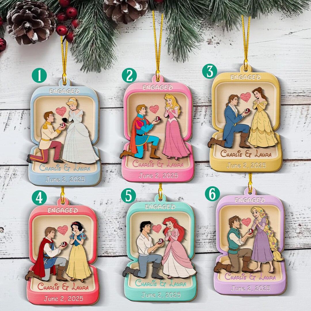 Personalized Disney Couple Engaged Ornament, Princess Couple Ornament ...