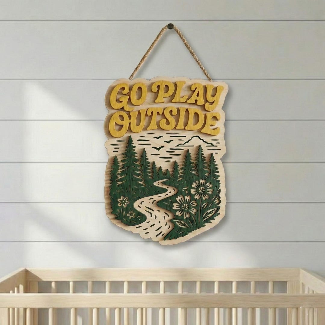 Go Play Outside Wooden Door Sign, Kids Room Wall Decor, Adventure ...