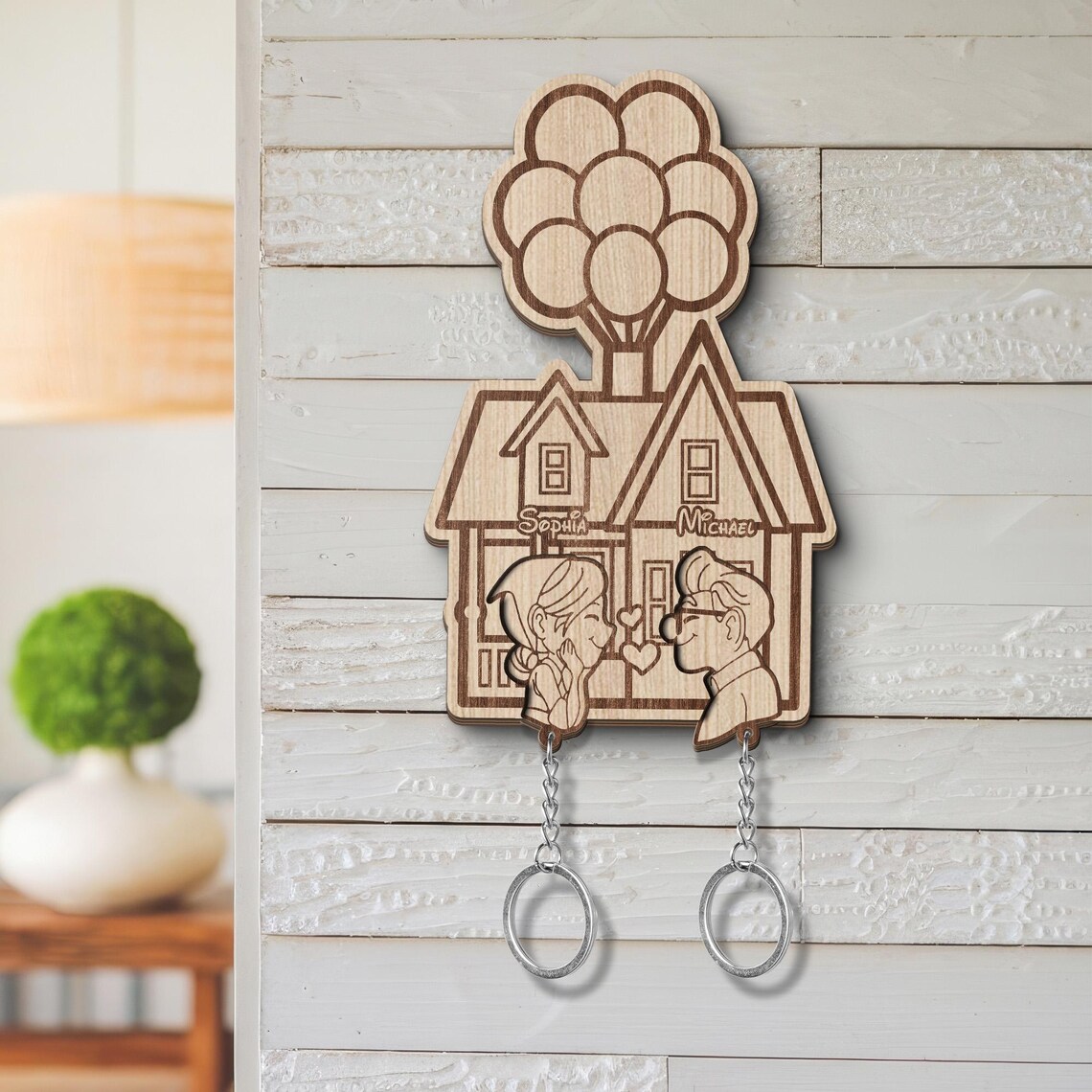 Up Movie Inspired Personalized Key Holder, Carl and Ellie Key, Balloon ...