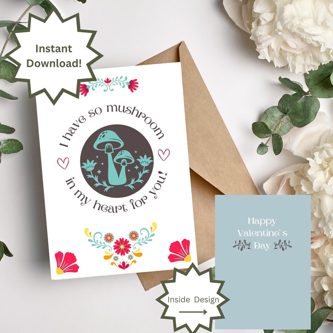 Mushroom Valentines Day Card, Printable Card, Card for Boyfriend ...