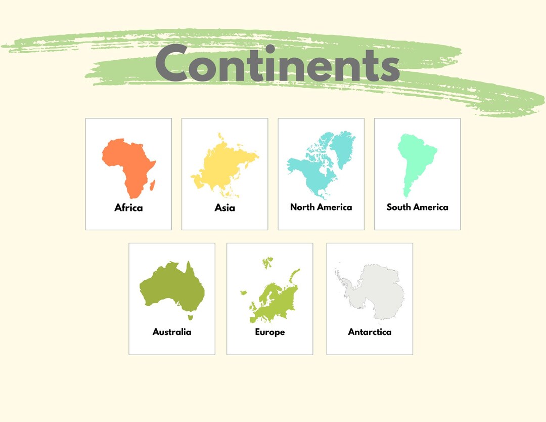 Continents Digital Download Teaching Aid Printable Flash Cards - Etsy