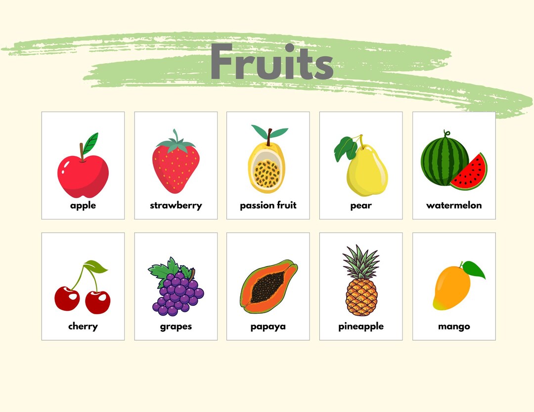 Fruits - Digital Download - Teaching Aid - Printable Flash Cards - Etsy