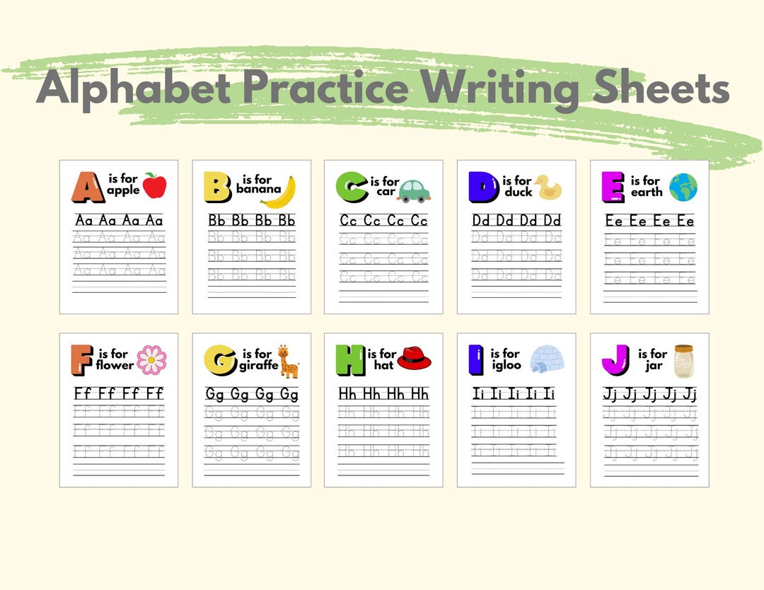 Alphabet Practice Writing Sheets - Digital Download - Teaching Aid ...