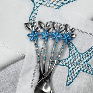 Handmade Beaded Teaspoons With White and Blue Starfish Beads Tea and ...