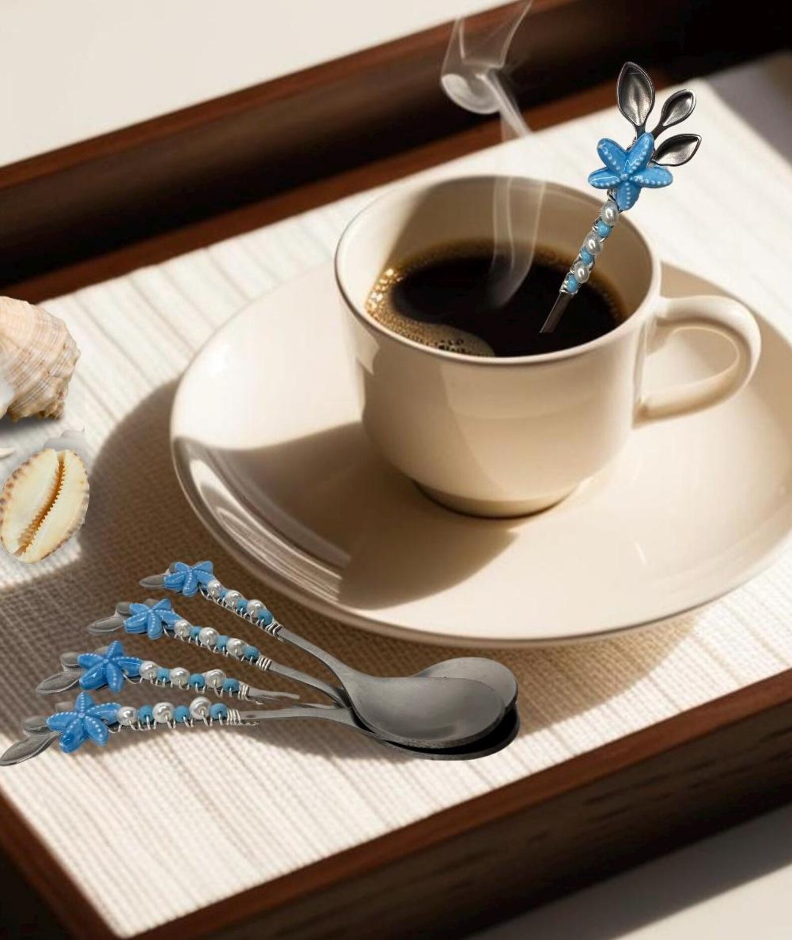 Handmade Beaded Teaspoons With White and Blue Starfish Beads Tea and ...