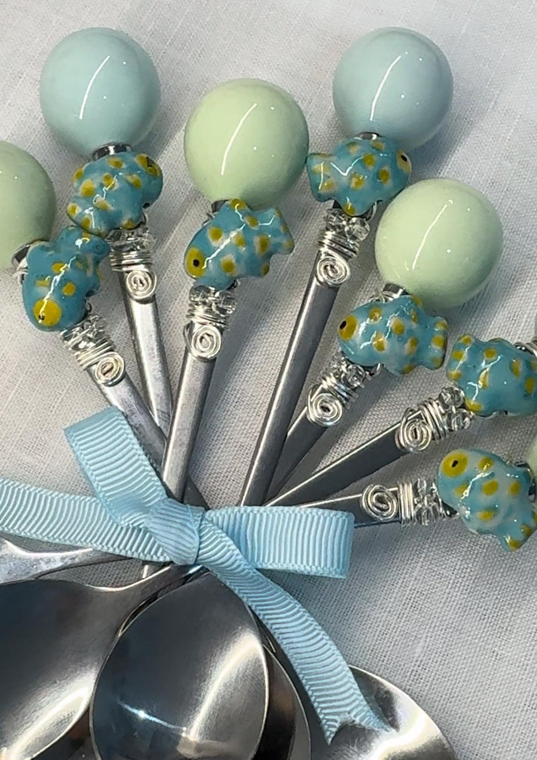 Handmade Beaded Teaspoons: Ceramic Fish, Ocean-inspired Coffee Spoons ...