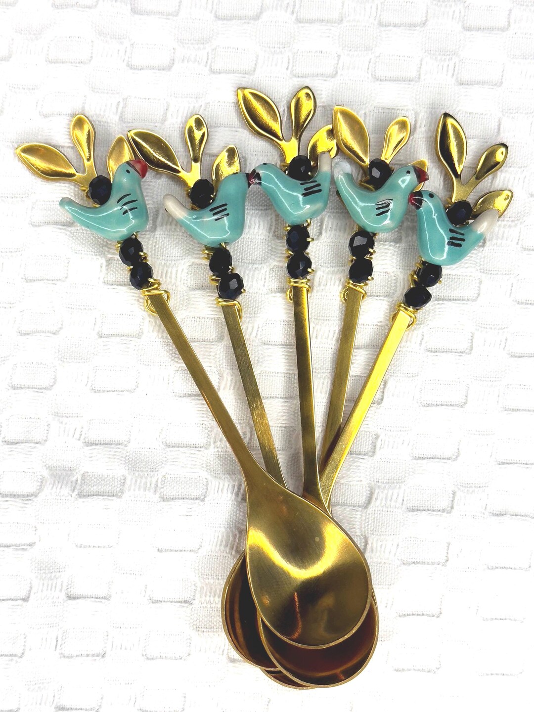 Bird Ceramic Beaded Teaspoon Tea Coffee Honey Sugar Spoon Wire Wrapped ...