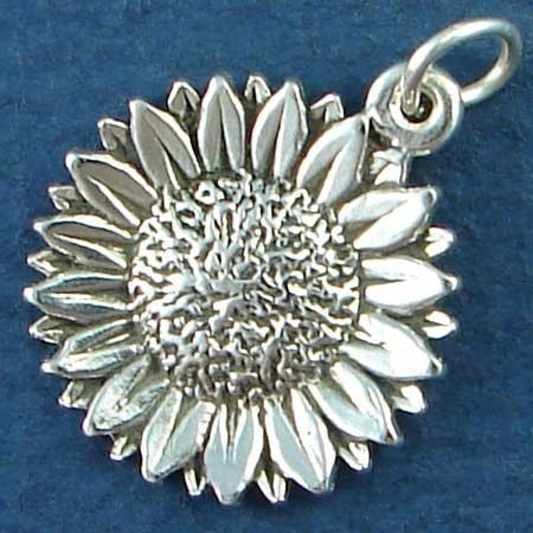 Sterling Silver Sunflower Charm 24mm - Etsy