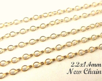 14K Gold Filled Hammered Cable Chains, Flat Cable Chain Necklace, Gold ...