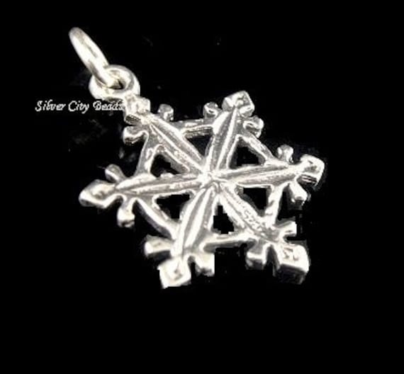 925 Sterling Silver Snowflake Snow Flake Charm 24mm | Etsy