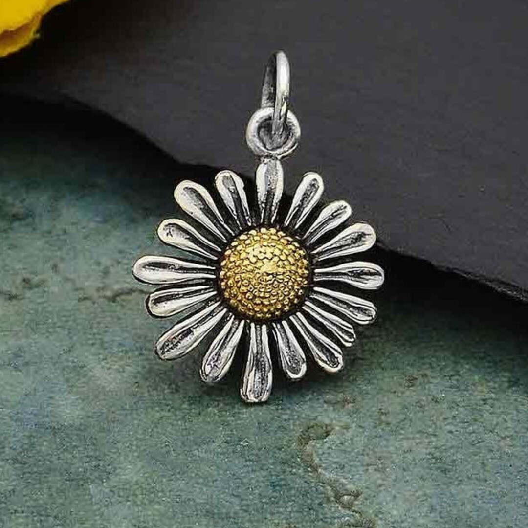 Sterling Silver Mixed Metal Daisy Charm 19x13mm - Etsy