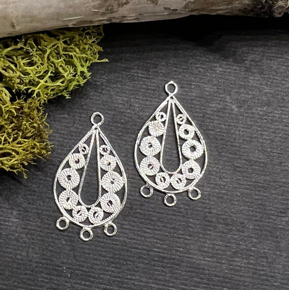 Sterling Silver BALI Teardrop Filigree Chandelier Earrings 3 Loops 1 PAIR Pendant Links 24x15mm Wholesale Earrings Etsy