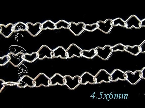 18 inches Sterling Silver Heart Chain 6x4.5mm | Etsy