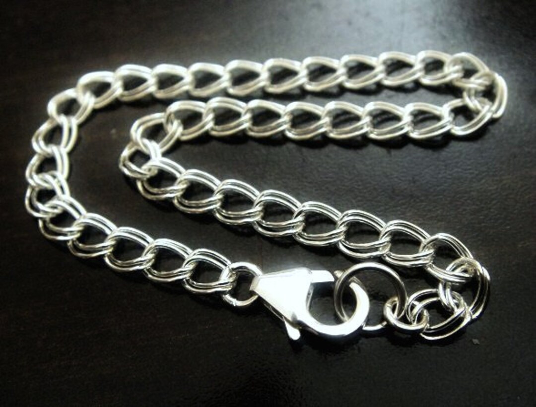 Sterling Silver Charm Bracelet, Finished Chain Double Link Twisted ...