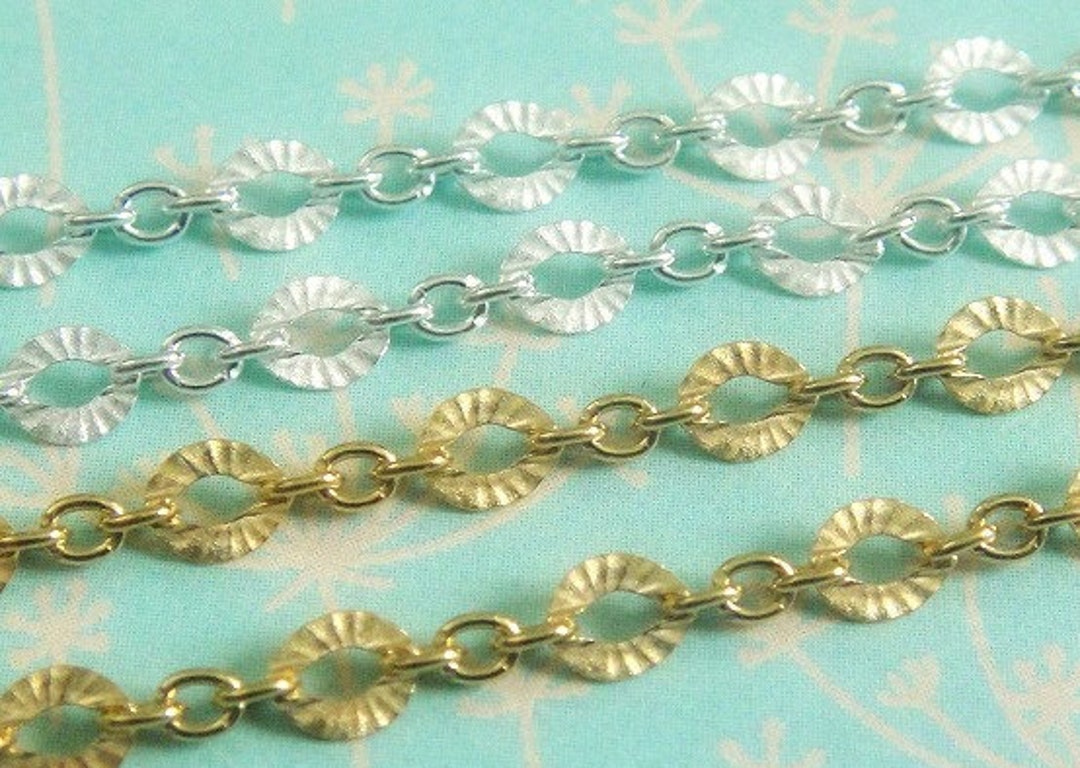 1, 3, 5, 10 Ft, Sterling Textured Oval Chain, Silver Diamond Cut Link ...