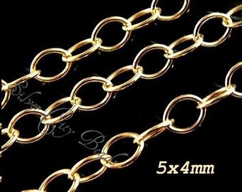 14K Gold Filled Hammered Cable Chains, Flat Cable Chain Necklace, Gold ...