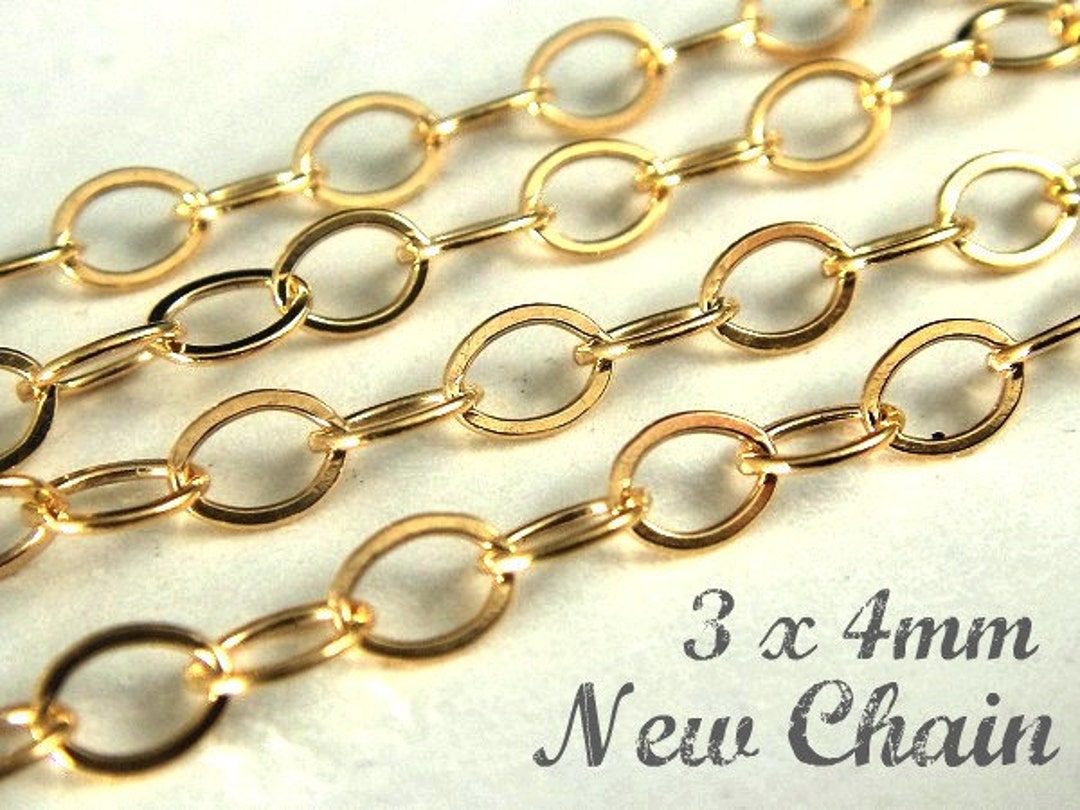 14k Gold Filled Flat Cable Chain, 50 Ft Heavy Guage Wire 3x4mm , BULK ...