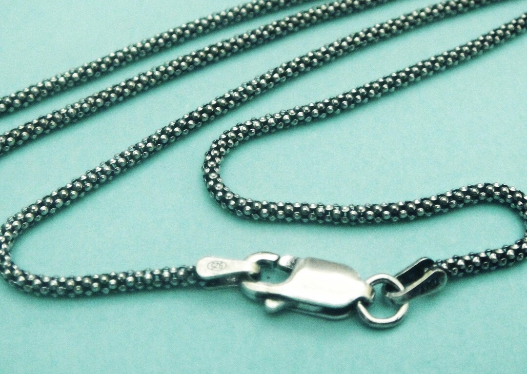 Sterling Silver Popcorn Chain. Oxidized Necklace, 2.50mm, 1.8mm, 2mm ...