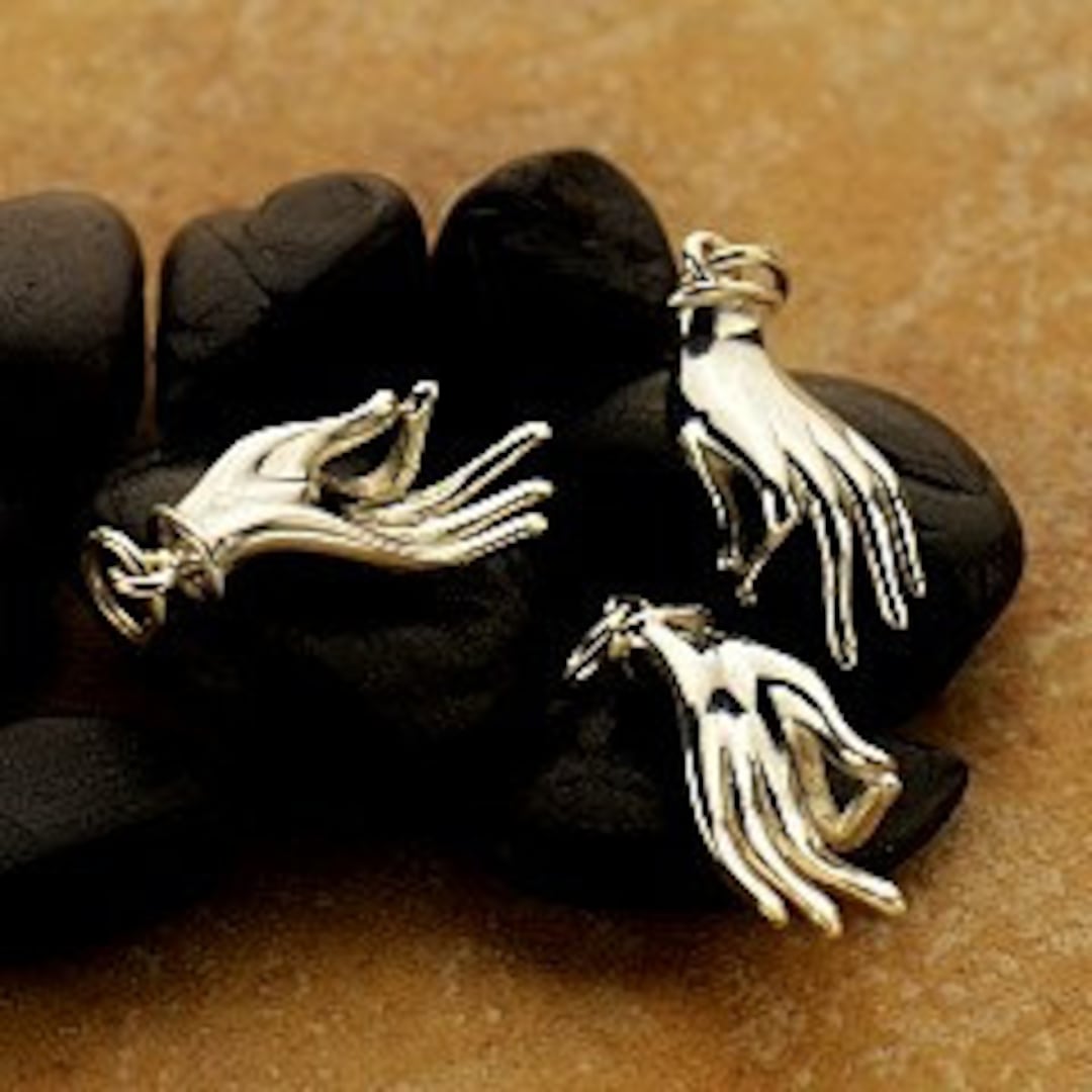 Silver Hand Charm, 925 Sterling Silver Mudra Hand, 24x16x1.3mm , 1 Pc ...