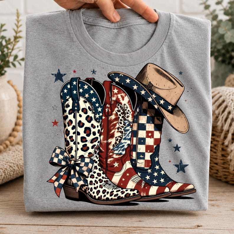 Cowboy Boots PNG, Checkered American Flag Sublimation Design, Leopard ...
