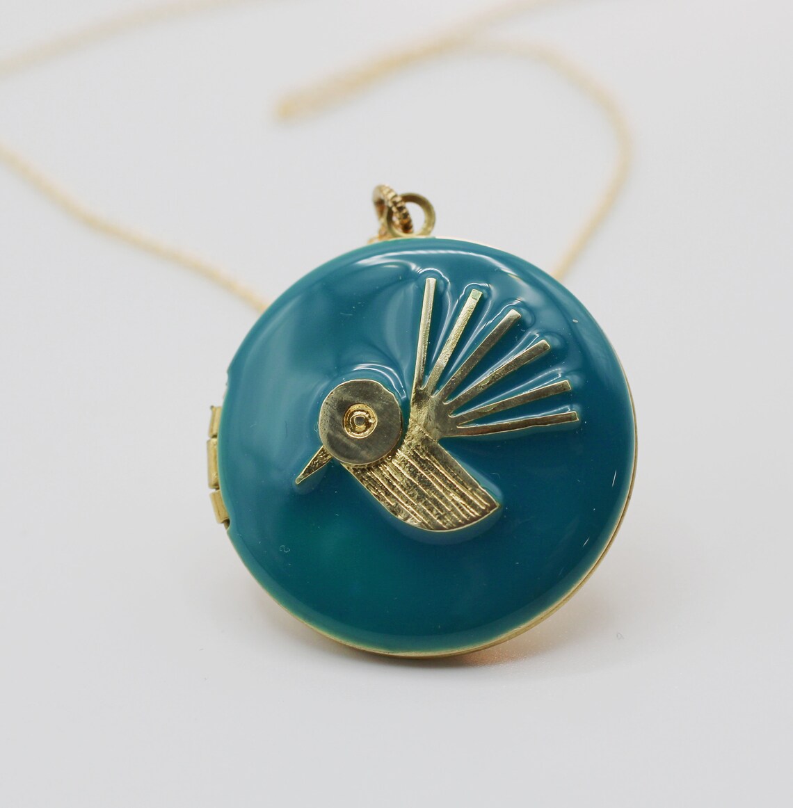 Hummingbird Locket Necklace · Turquoise Blue Enamel Jewelry · Birds ...