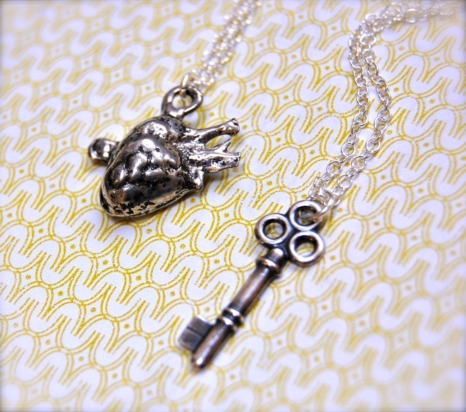 Key and Heart Necklace Set Anatomically Correct Heart Keys | Etsy