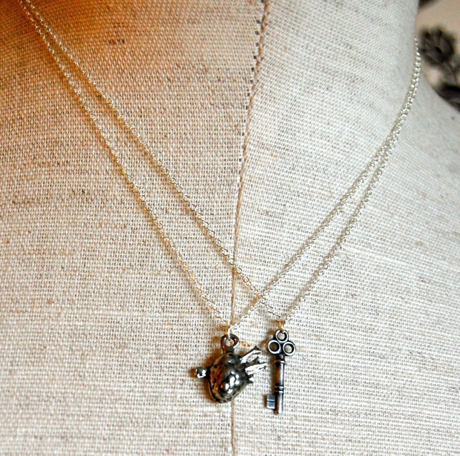 Key and Heart Necklace Set Anatomically Correct Heart Keys - Etsy