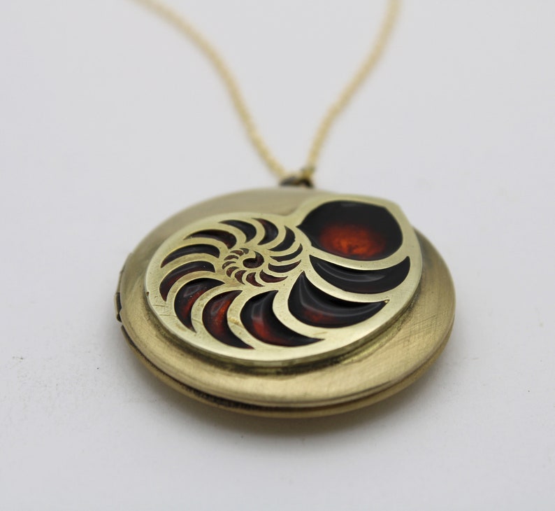 Nautilus Locket Necklace Fossil Shell Unique Gifts Custom Photo Lockets ...