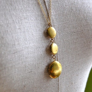 Lockets Necklace Vintage Trio of Lockets Three Brass Lockets Long ...