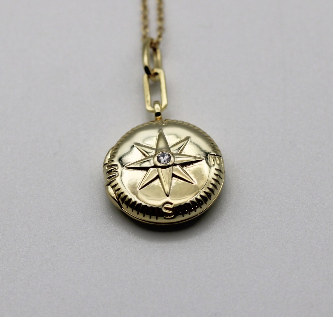 Gold Compass Locket Necklace Jewelry Custom Photo Lockets Personalized ...