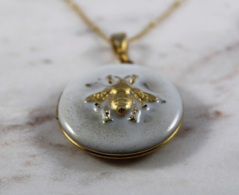Bee Bumblebee Locket Necklace Custom Photograph Quote Placement Enamel ...