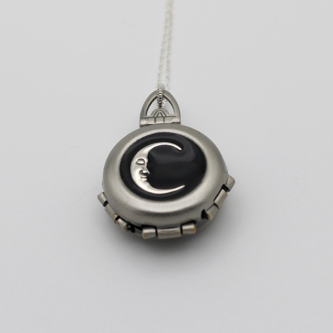 Silver Locket Necklace Moon Jewelry • 4 Photo Lockets • Man on the Moon ...