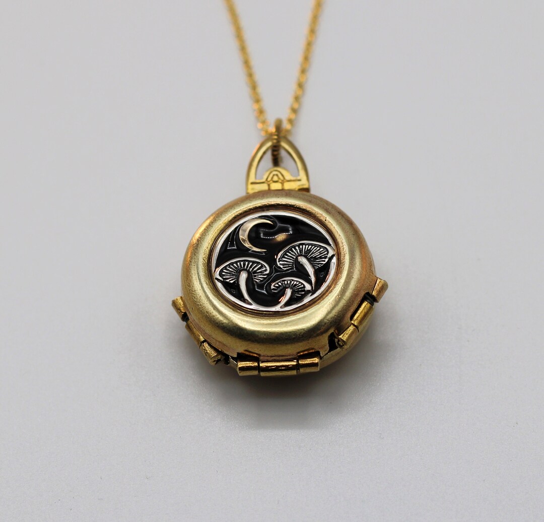 Custom Photo Locket 4 Pictures Moon and Mushrooms Necklace Personalized ...