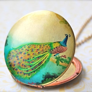 Peacock Jewelry Vintage Locket Necklace Custom Photo | Etsy