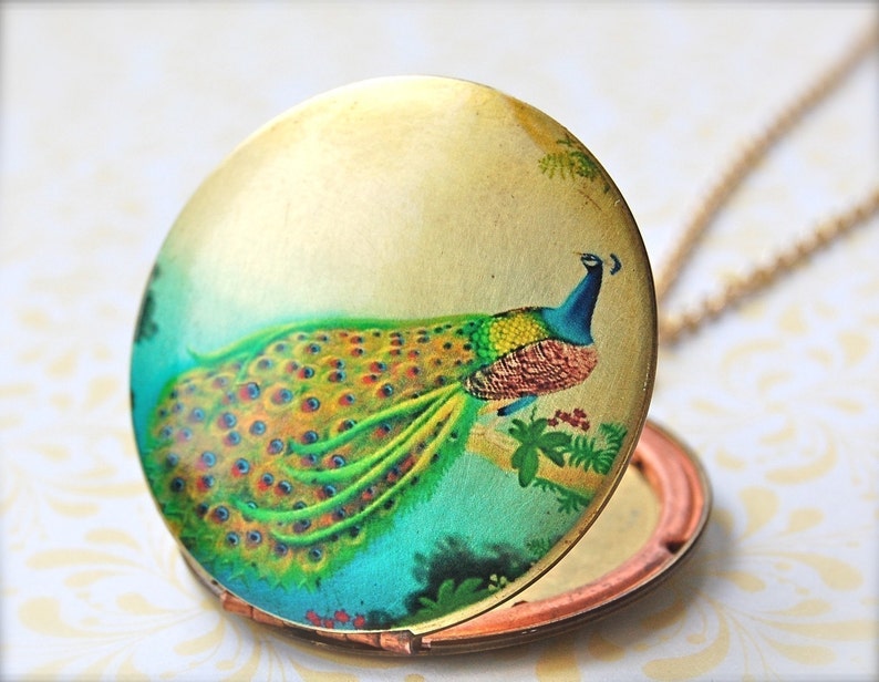 Peacock Jewelry Vintage Locket Necklace Custom Photo | Etsy