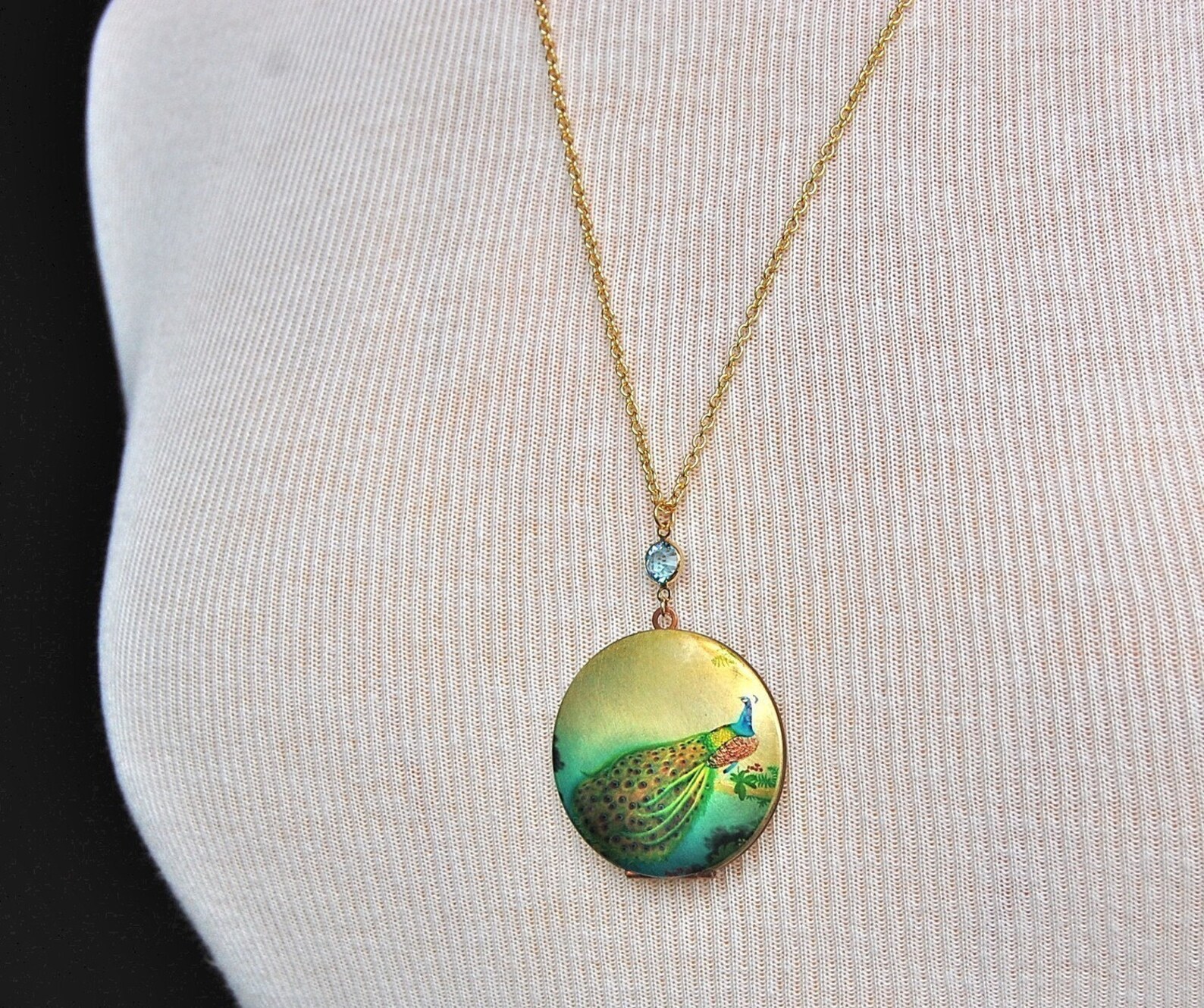 Peacock Jewelry Vintage Locket Necklace Custom Photo | Etsy