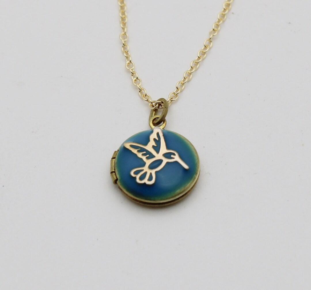 Tiny Locket Hummingbird Necklace Birds Feathers Hummingbirds Necklaces ...
