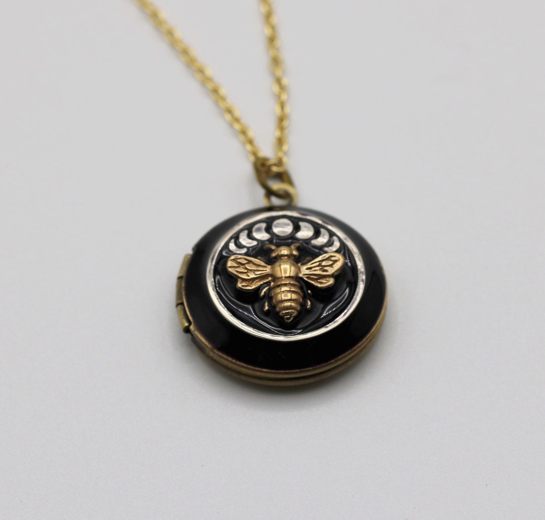 Locket Necklace Moon Phases and Bumblebee · Custom Photo Lockets · Moon ...