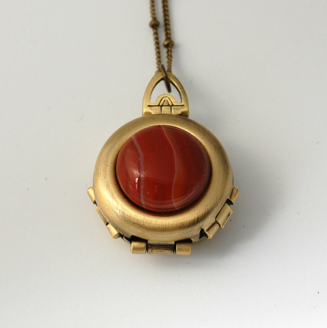 Incredible Four-way Locket Red Agate Necklace Family Album Lockets ...