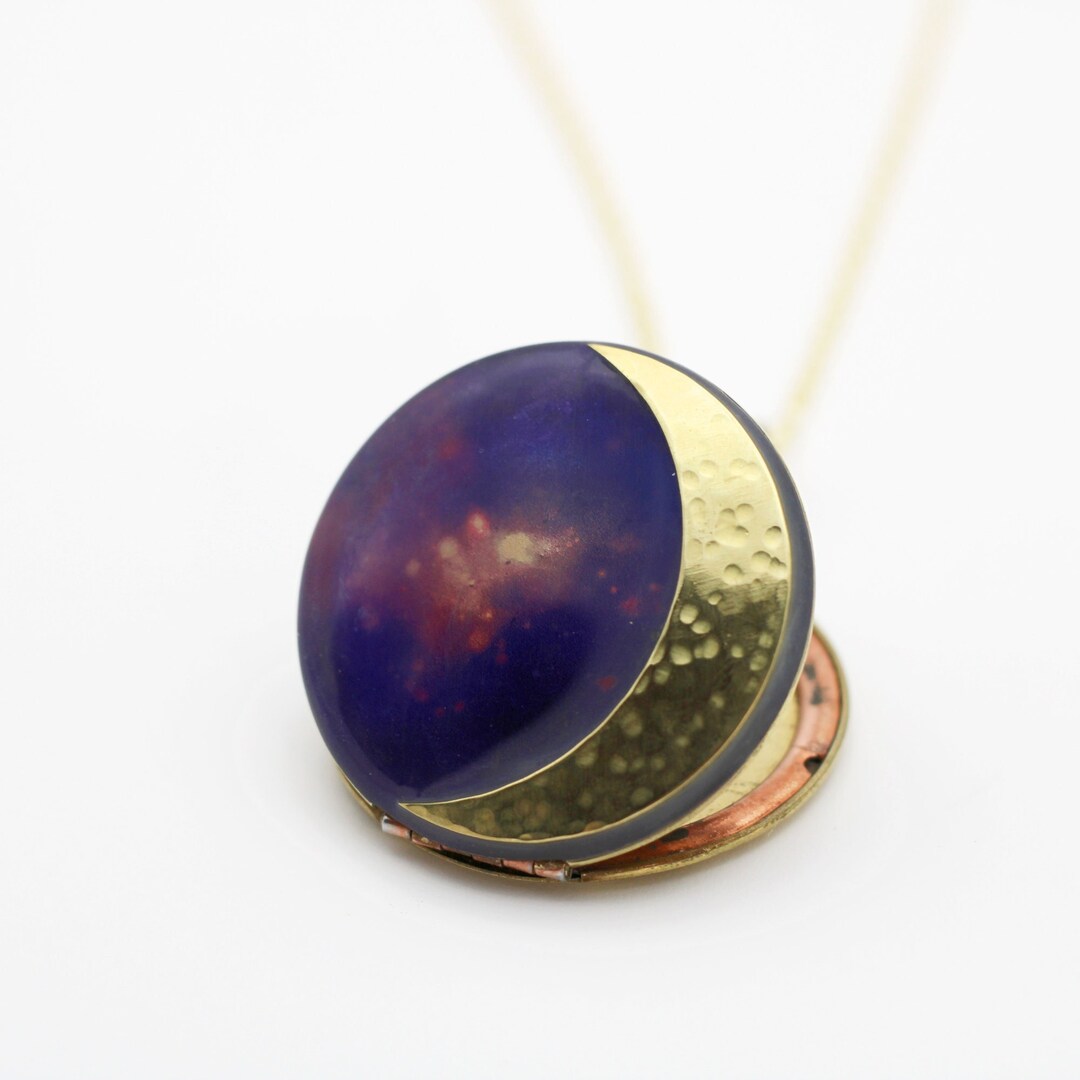 Vintage Locket Moon Crescent Moon Phases Necklace Jewelry Galaxy ...