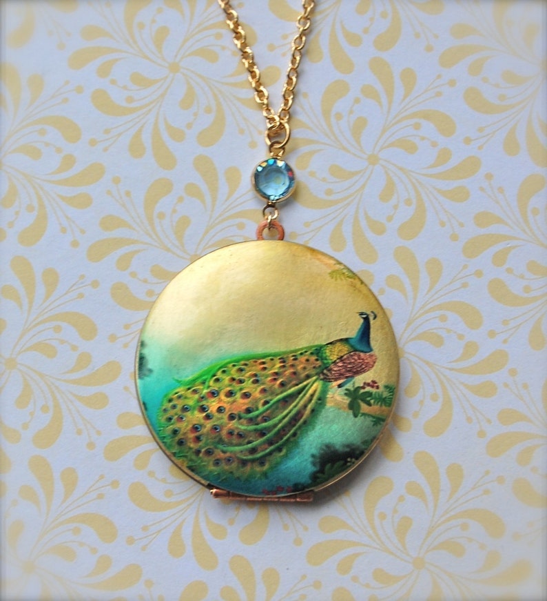 Peacock Jewelry Vintage Locket Necklace Custom Photo | Etsy