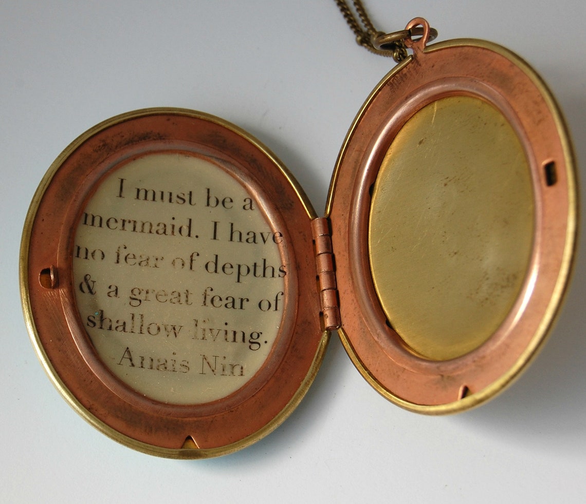 Vintage Mermaid Locket Necklace Quote Jewelry Anais Nin - Etsy