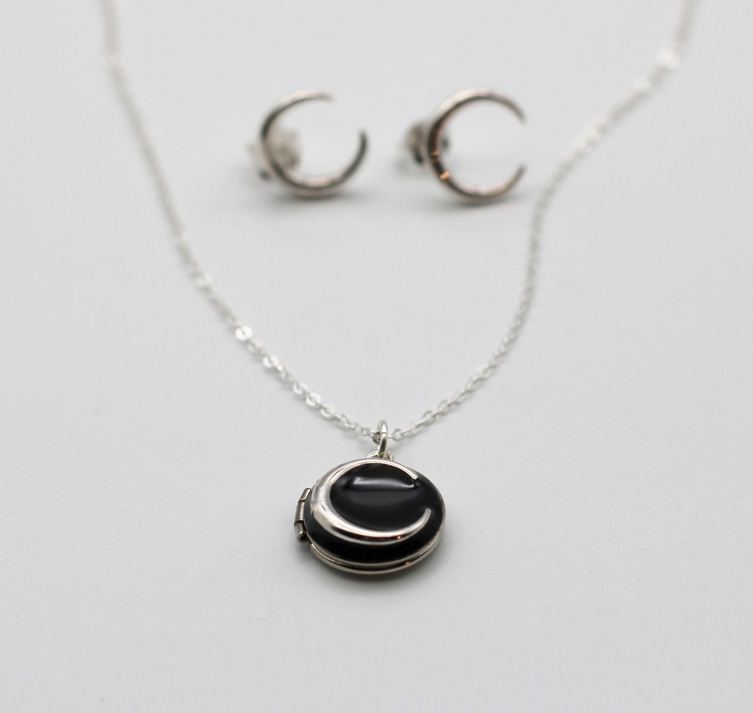 Crescent Moon Locket Necklace and Earrings Set · Handmade Jewelry ...