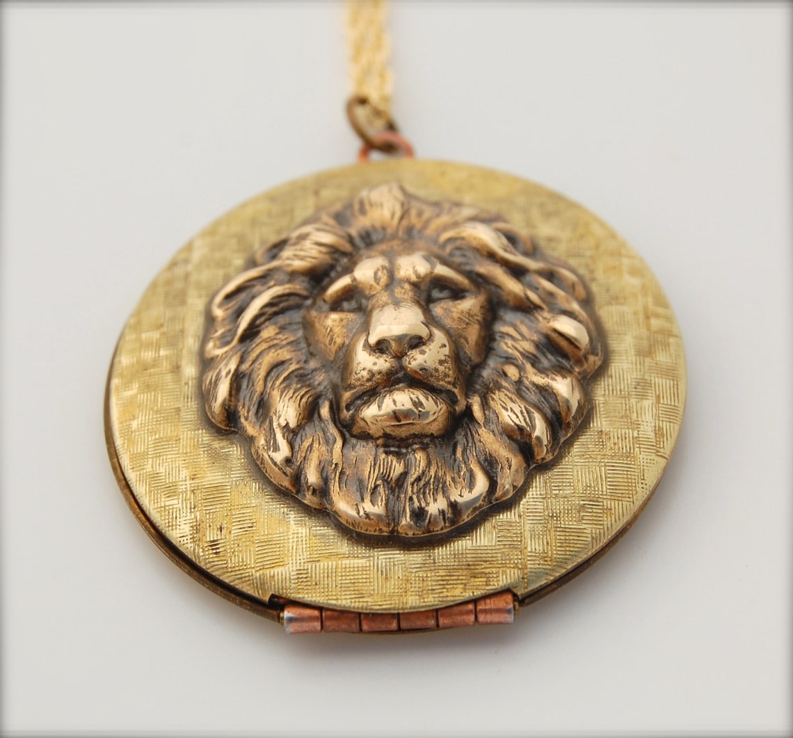 Vintage Locket Lion Head Necklace Jewelry Long Chain Rare - Etsy